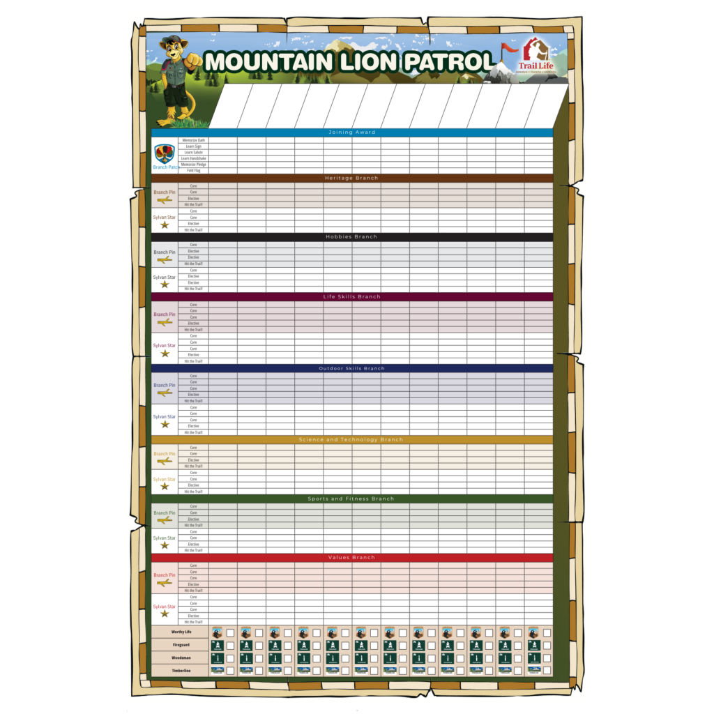 Woodlands Trail Mountain Lion Patrol Tracking Chart - Trail Life USA Store
